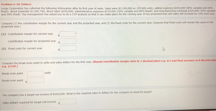 Solved Problem 6-2A (Video) Lorge Corporation has collected | Chegg.com
