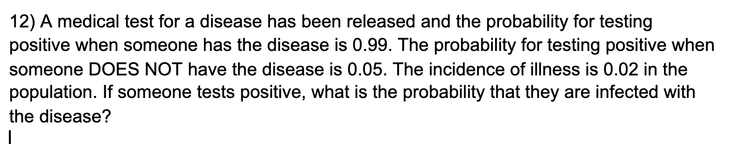 Solved 12) A medical test for a disease has been released | Chegg.com