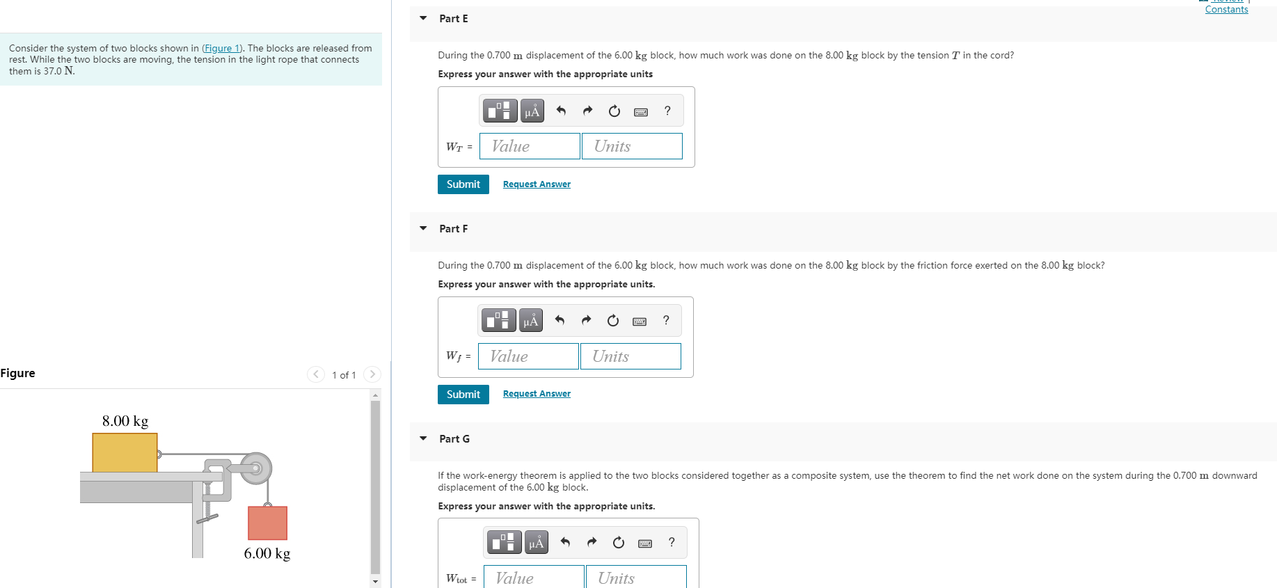 Solved Constants Part E Consider the system of two blocks | Chegg.com
