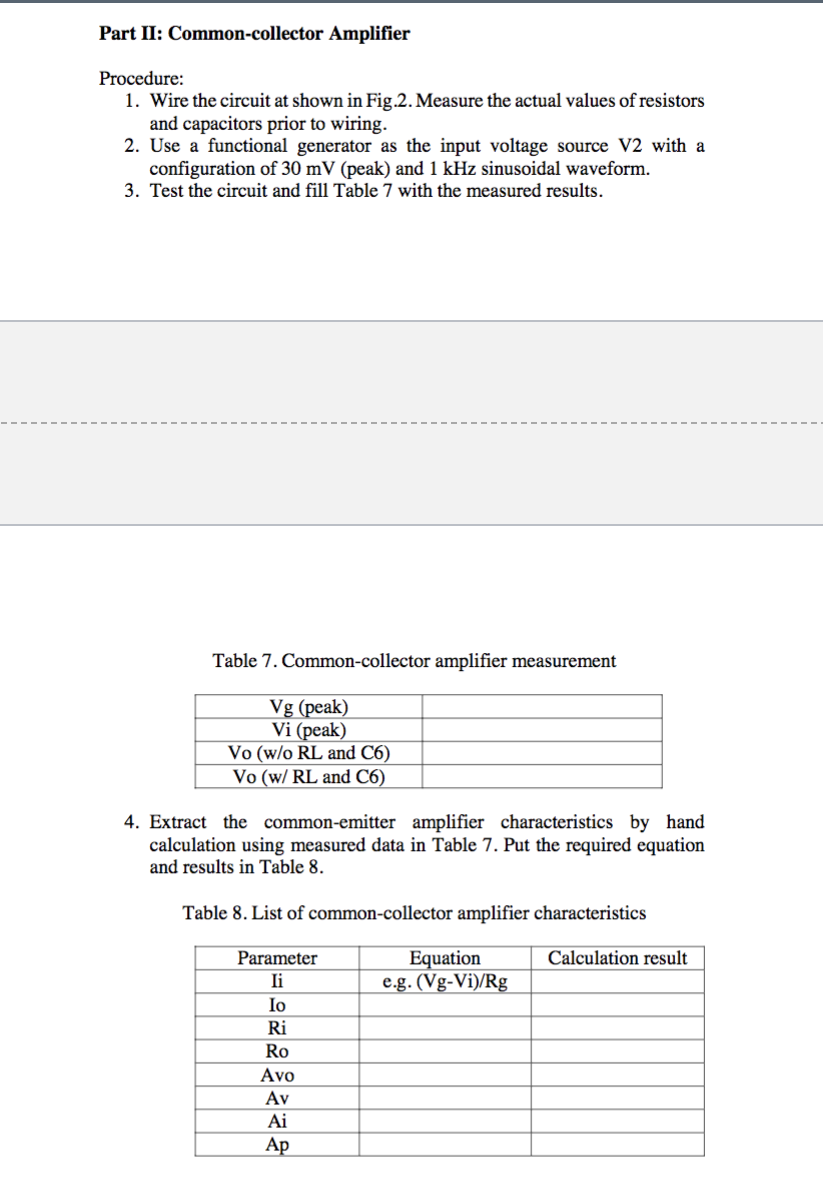 Part II: Common-collector Amplifier Procedure: 1. | Chegg.com
