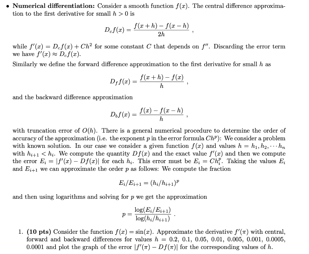 Solved • Numerical differentiation: Consider a smooth | Chegg.com
