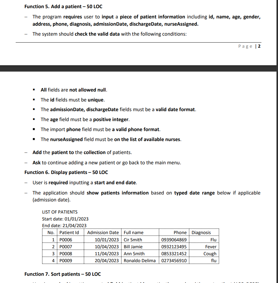 Solved OOP with Java Lab Function 5. Add a patient – 50 | Chegg.com