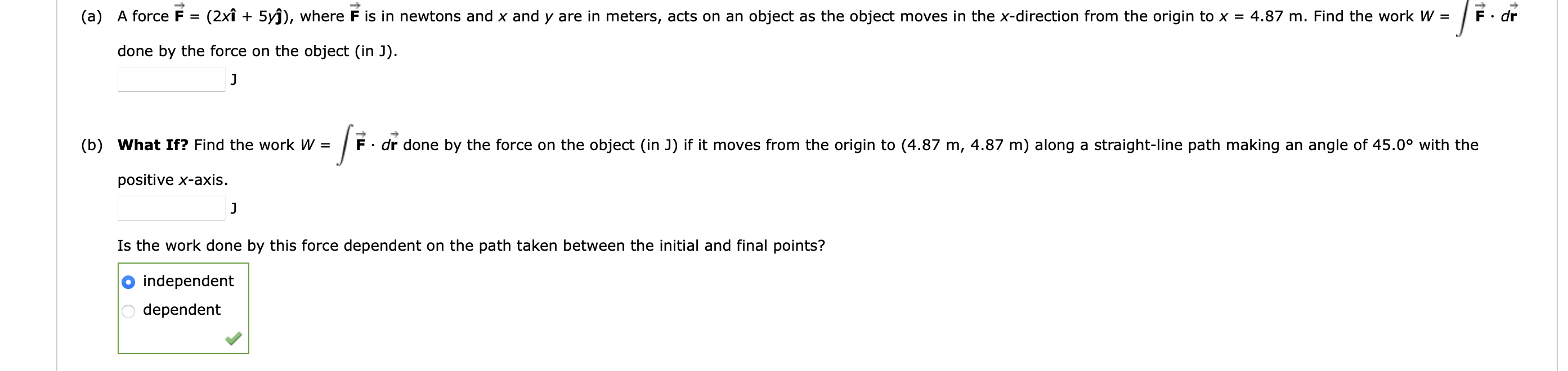 Solved (a) A force F = (2xî + 5yſ), where F is in newtons | Chegg.com