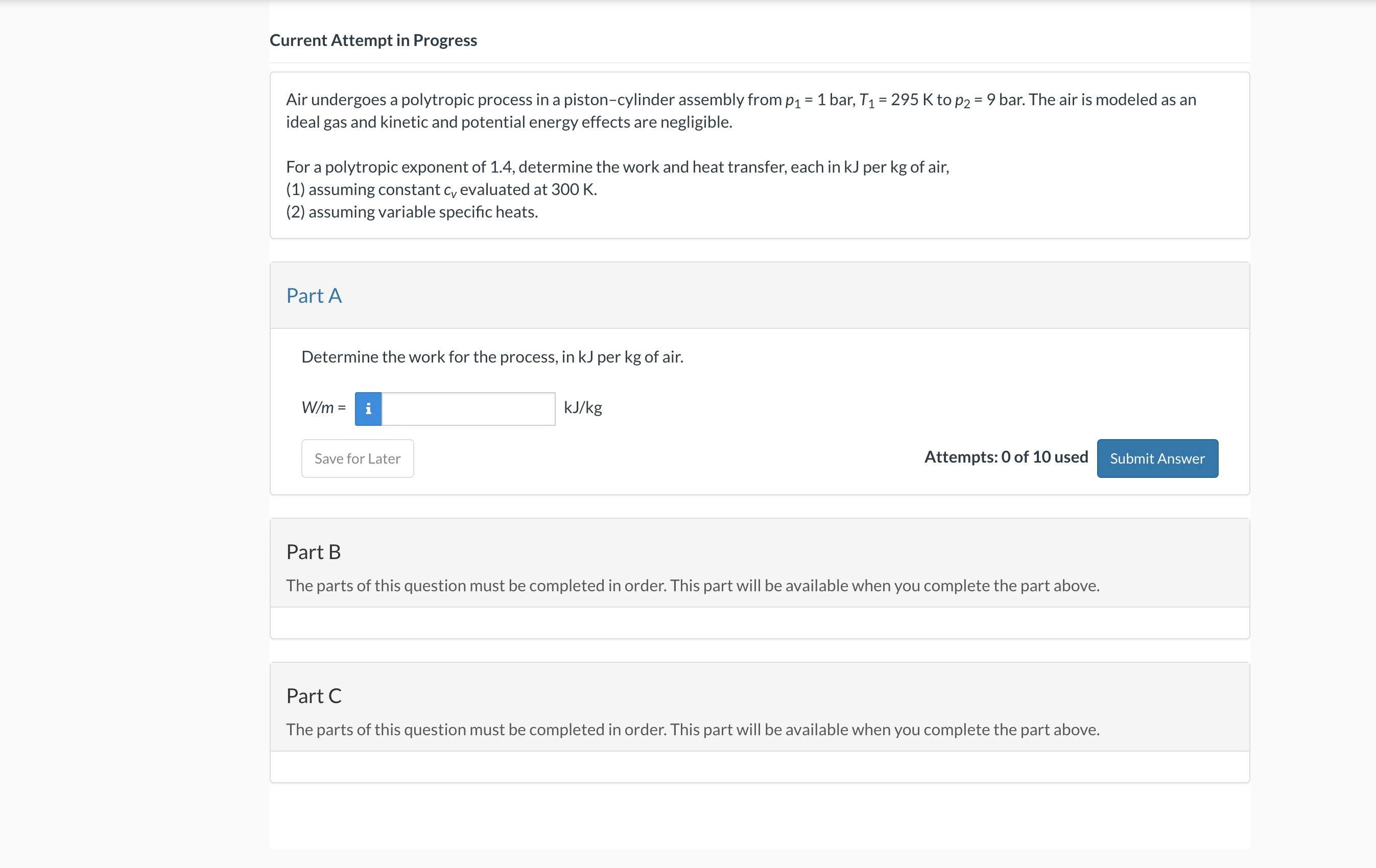 Solved Current Attempt in Progress Air undergoes a | Chegg.com