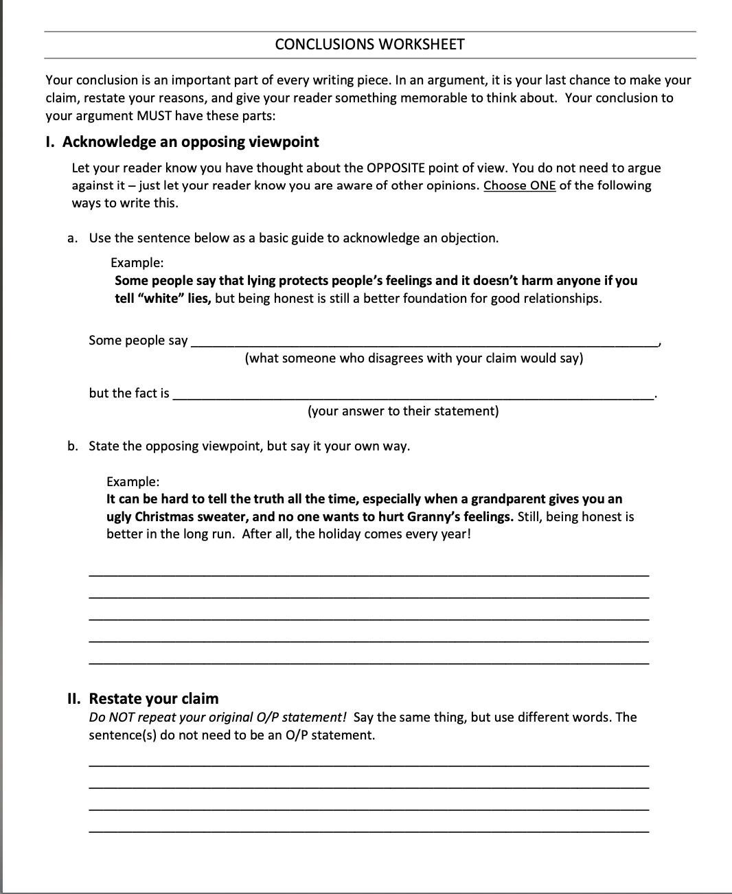 CONCLUSIONS WORKSHEET Your conclusion is an important | Chegg.com