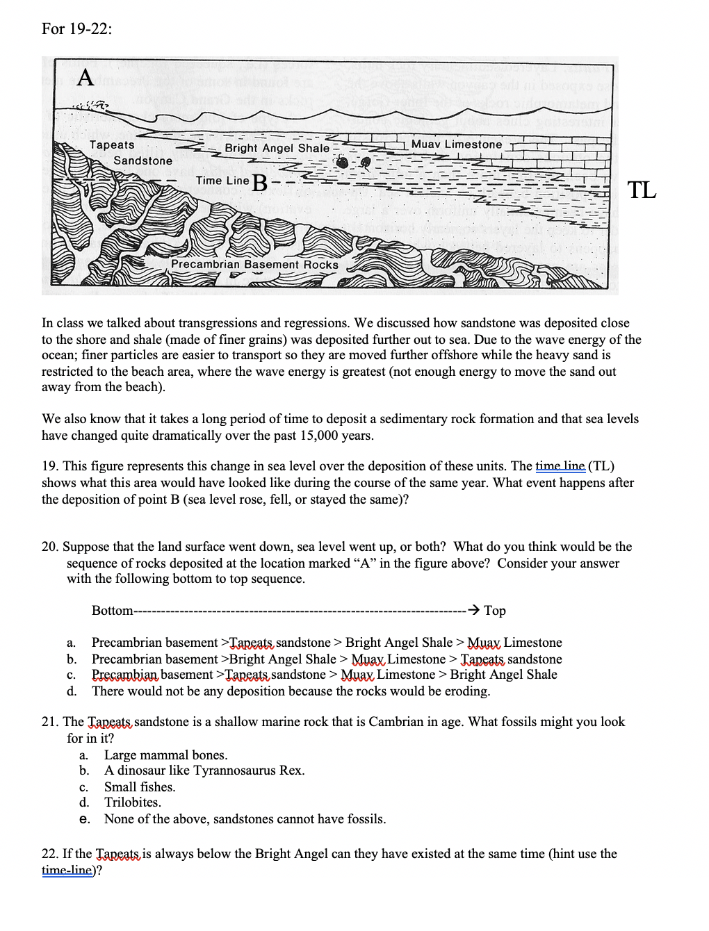 Solved For 19-22: Bright Angel Shale - D Tapeats Sandstone | Chegg.com