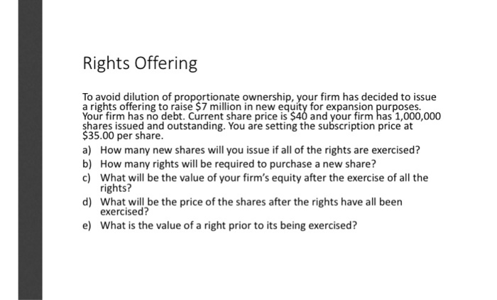 Solved Rights Offering To avoid dilution of proportionate | Chegg.com