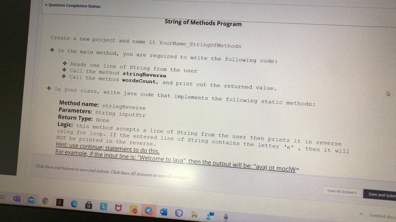 Solved Question Completion Status: String of Methods Program | Chegg.com