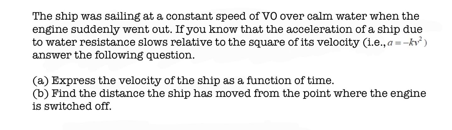 Solved The ship was sailing at a constant speed of VO over | Chegg.com