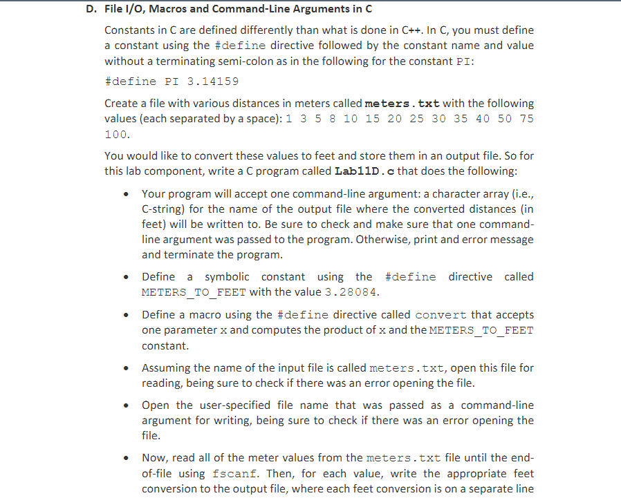 Solved D. File 1/0, Macros and Command-Line Arguments in C | Chegg.com
