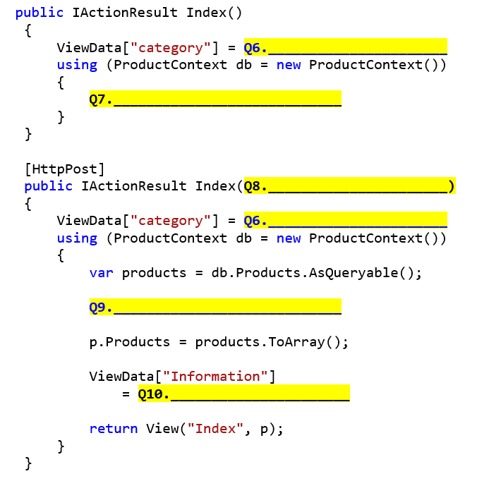 Solved Index view for Home controller lists all products | Chegg.com