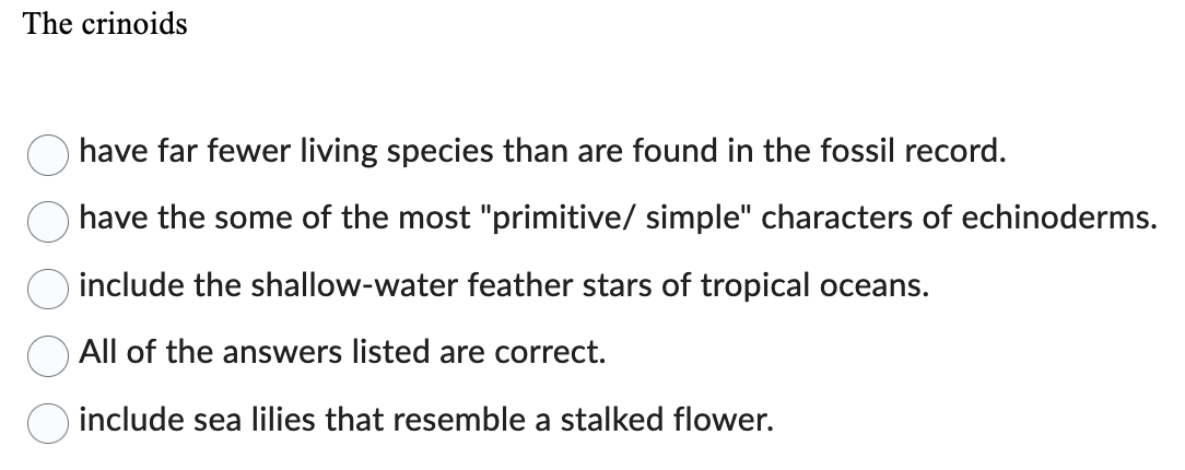 Solved The crinoidshave far fewer living species than are | Chegg.com