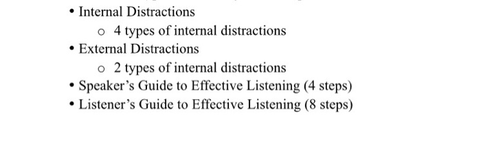 Solved Internal Distractions o 4 types of internal | Chegg.com