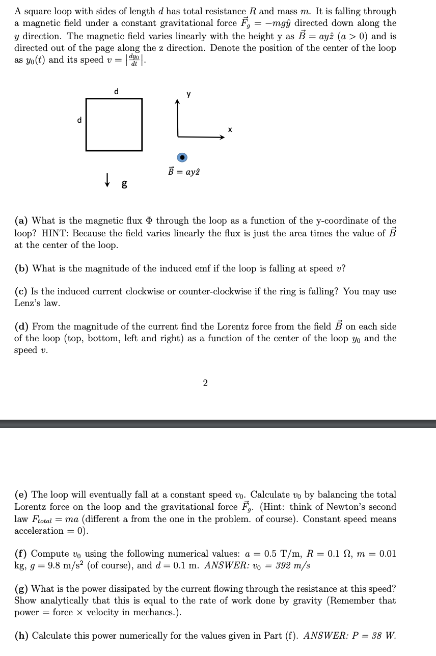 Solved A square loop with sides of length d has total | Chegg.com