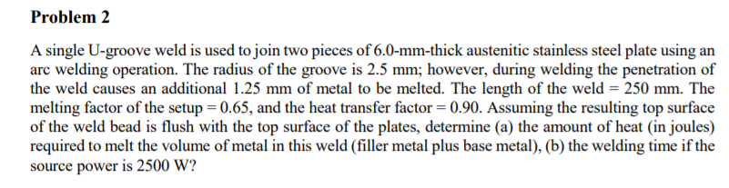 Solved Problem 2 A single U-groove weld is used to join two | Chegg.com