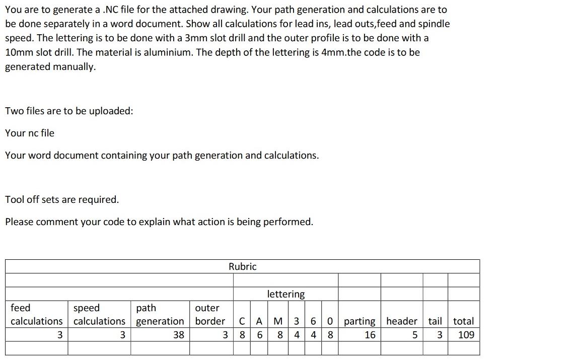 You are to generate a .NC file for the attached | Chegg.com