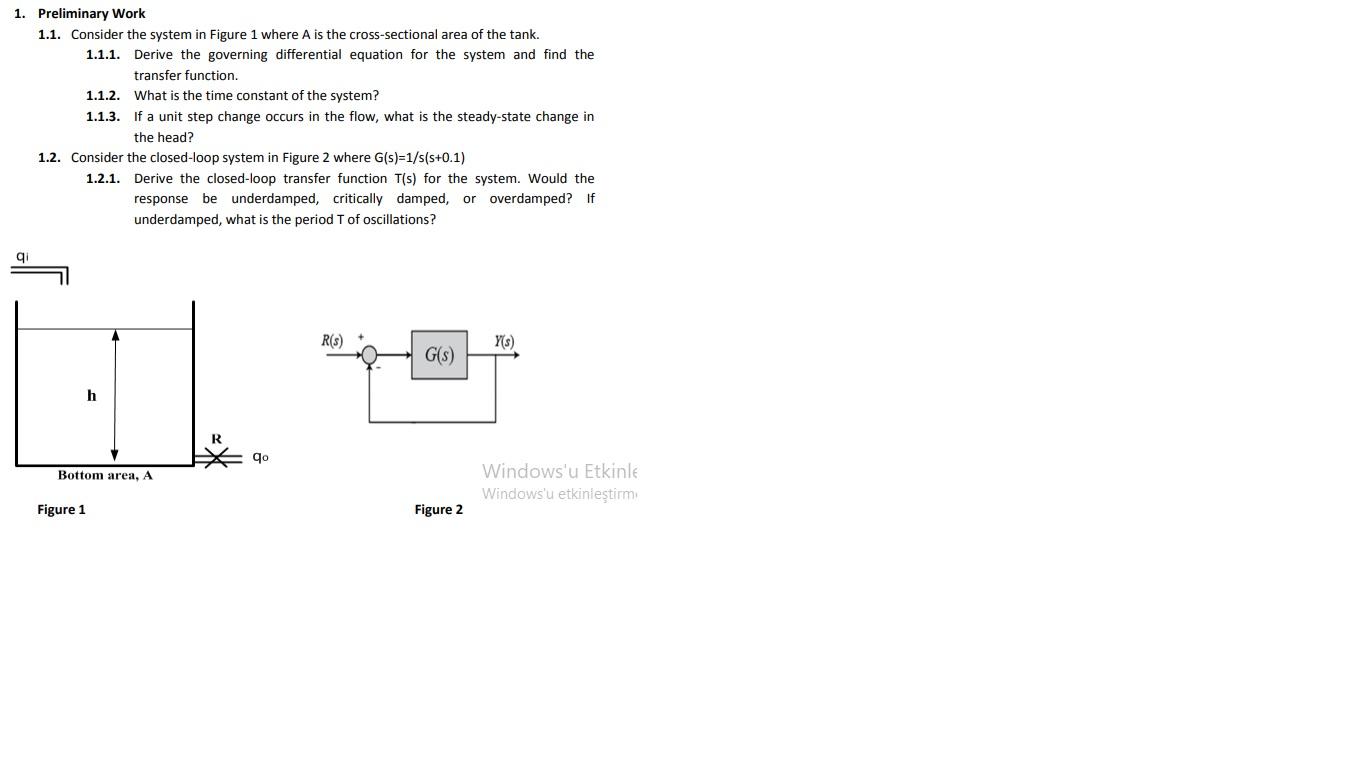 Solved 1. Preliminary Work 1.1. Consider the system in | Chegg.com