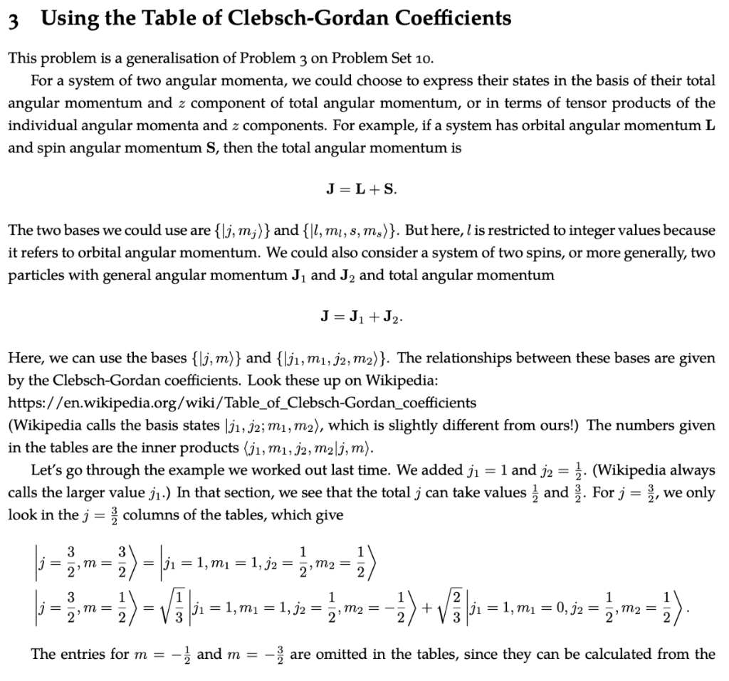 Solved 3. Using the Table of Clebsch-Gordan Coefficients | Chegg.com