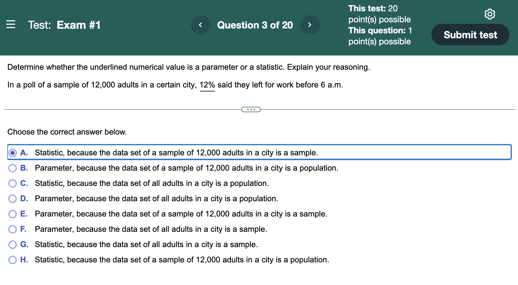 Solved ||| This test: 20 point(s) possible This question: 1 | Chegg.com