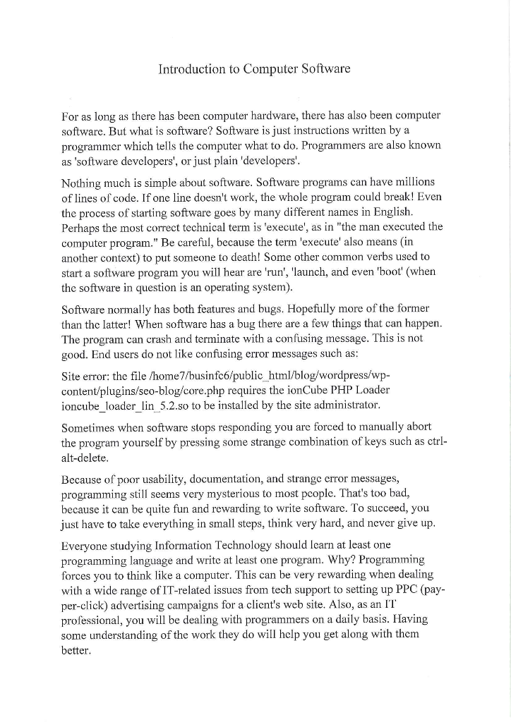 Solved Introduction to Computer Software For as long as | Chegg.com