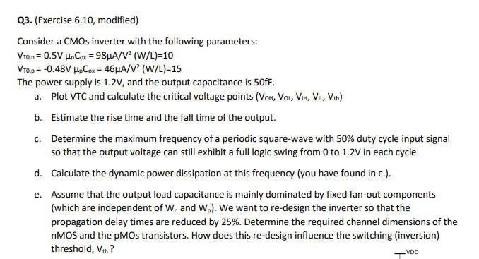 Q3. (Exercise 6.10, modified) Consider a CMOs | Chegg.com