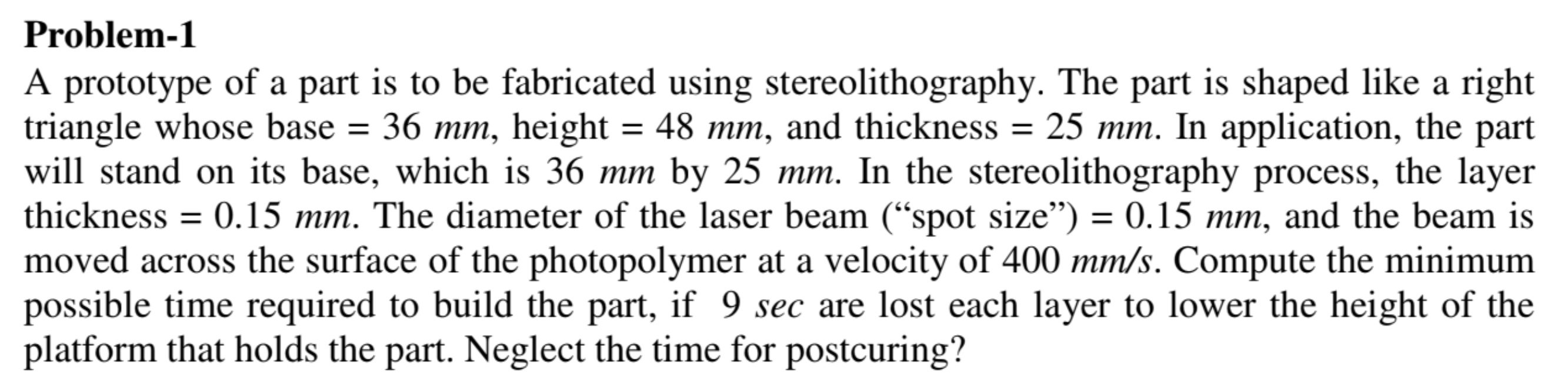 Solved Problem-1 A prototype of a part is to be fabricated | Chegg.com