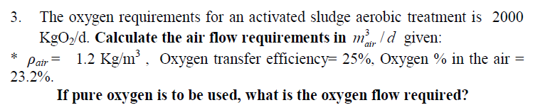 Solved 3. The oxygen requirements for an activated sludge | Chegg.com