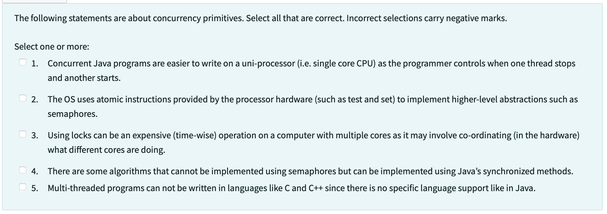 Solved The following statements are about concurrency | Chegg.com