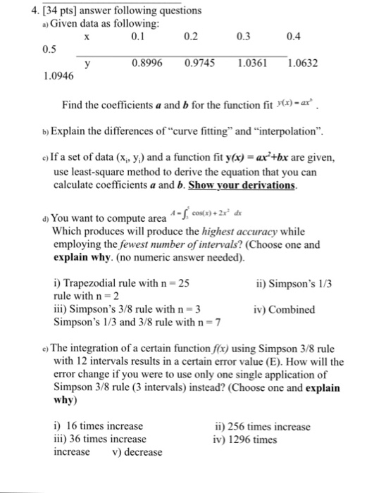 Solved 4. [34 pts] answer following questions a) Given data | Chegg.com