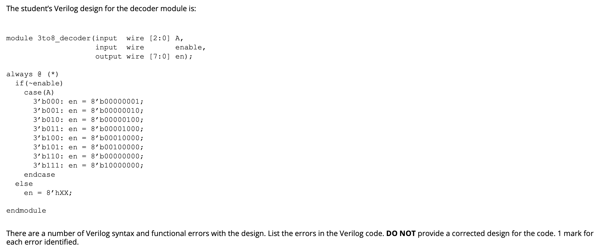 Solved A student was asked to complete the design of a | Chegg.com