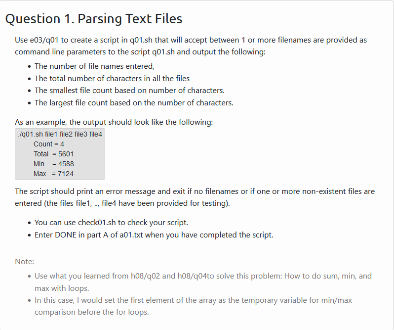 Solved Question 1. Parsing Text Files Use e03/q01 to create | Chegg.com