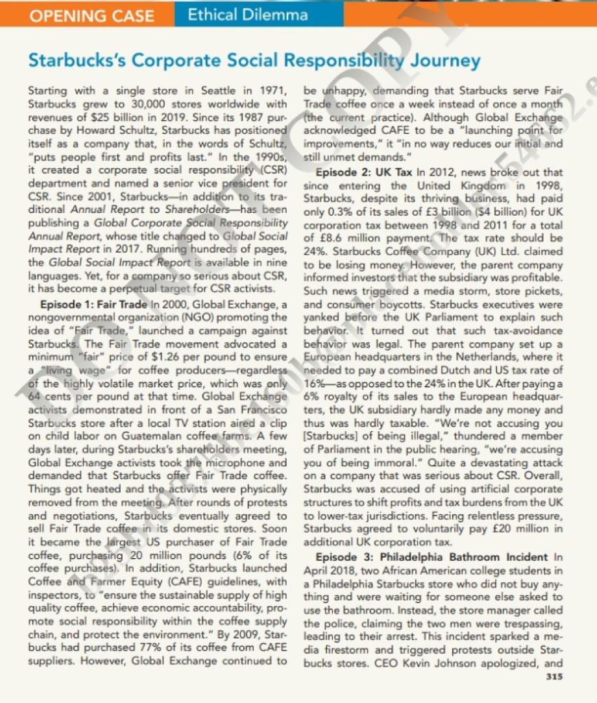 Solved Starbucks's Corporate Social Responsibility Journey | Chegg.com