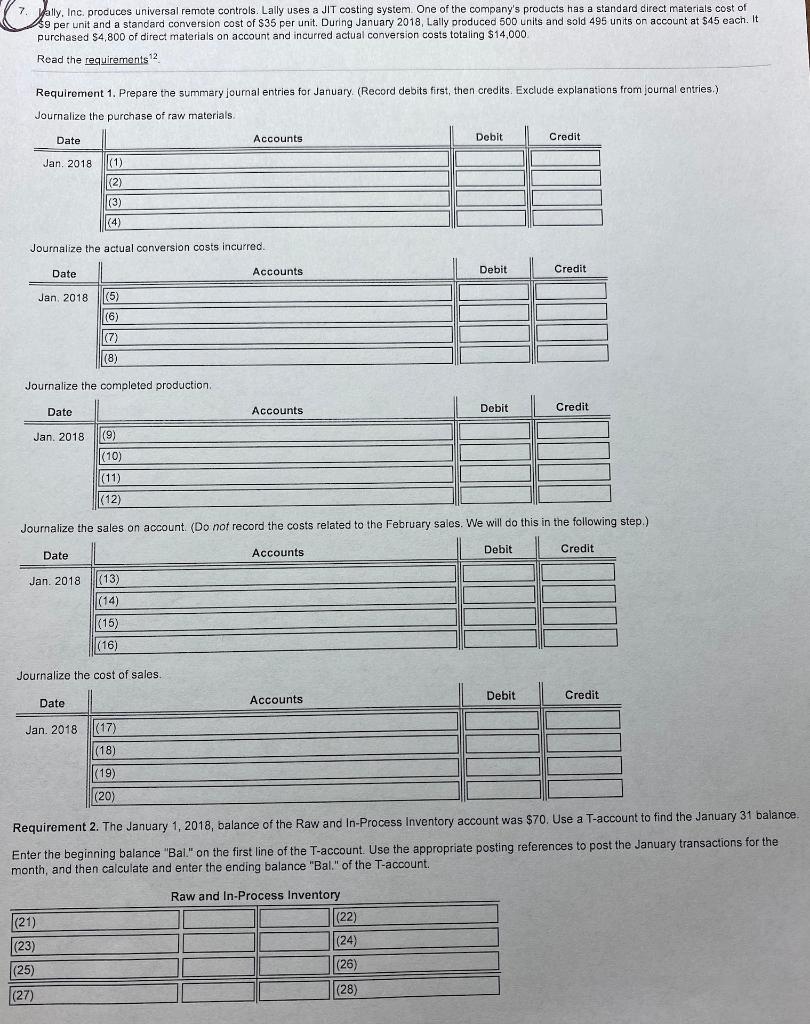 Solved Wally, Inc. produces universal remote controls. Lally | Chegg.com