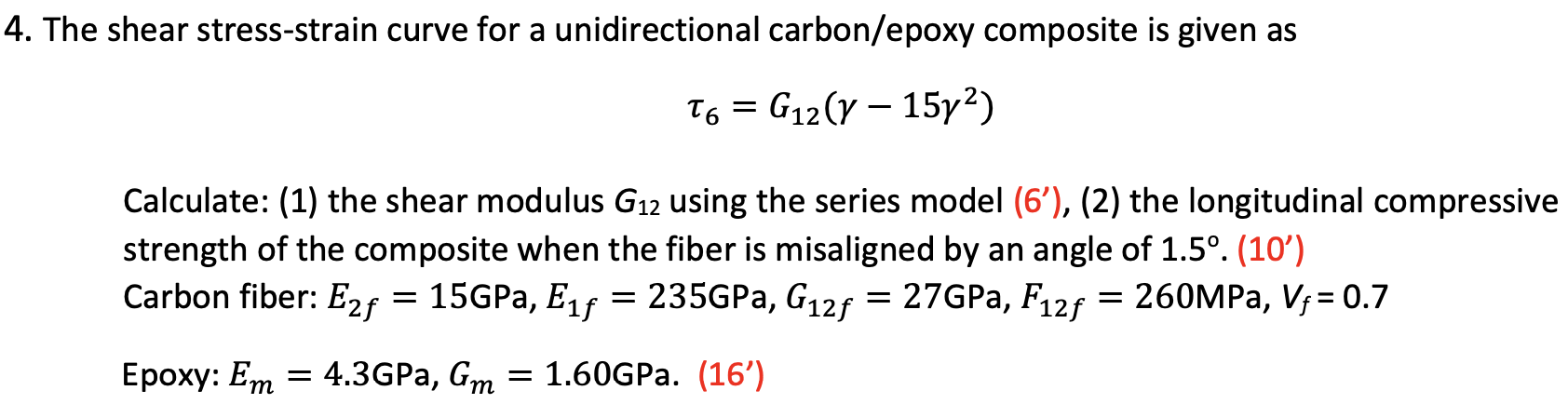 Solved The shear stress-strain curve for a unidirectional | Chegg.com
