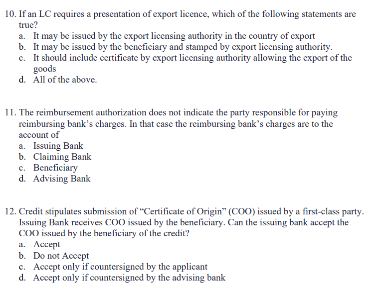 Solved 10. If an LC requires a presentation of export | Chegg.com