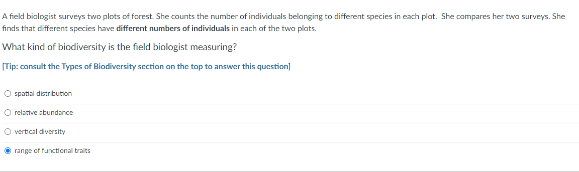 Solved A field biologist surveys two plots of forest. She | Chegg.com