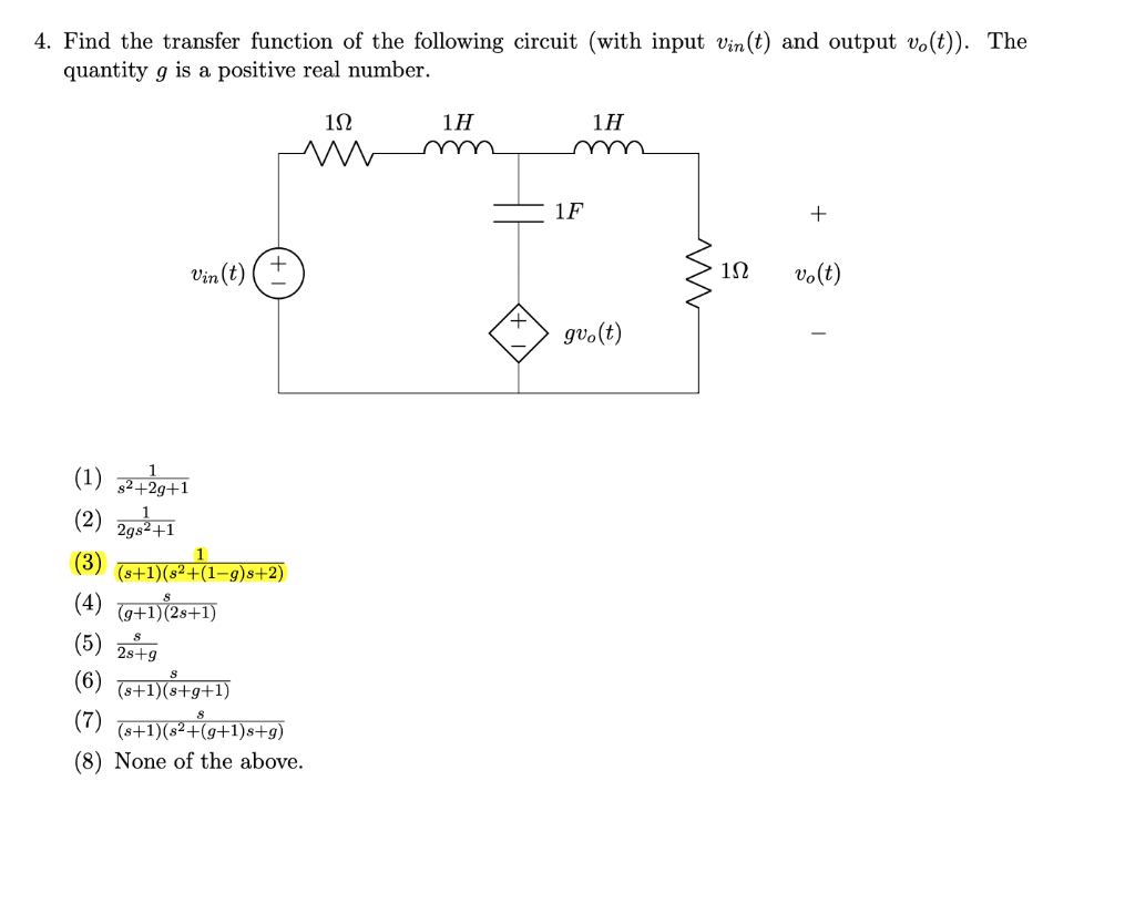 Solved 4. Find the transfer function of the following | Chegg.com