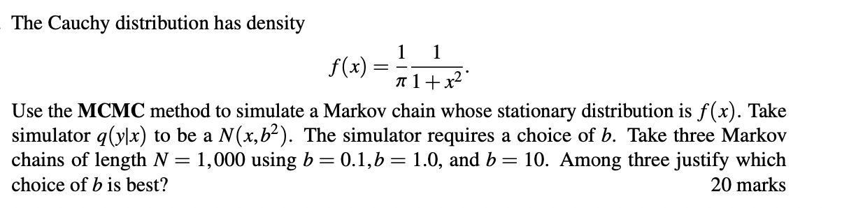 Solved 1 The Cauchy distribution has density 1 f(x) 1 + x2 | Chegg.com