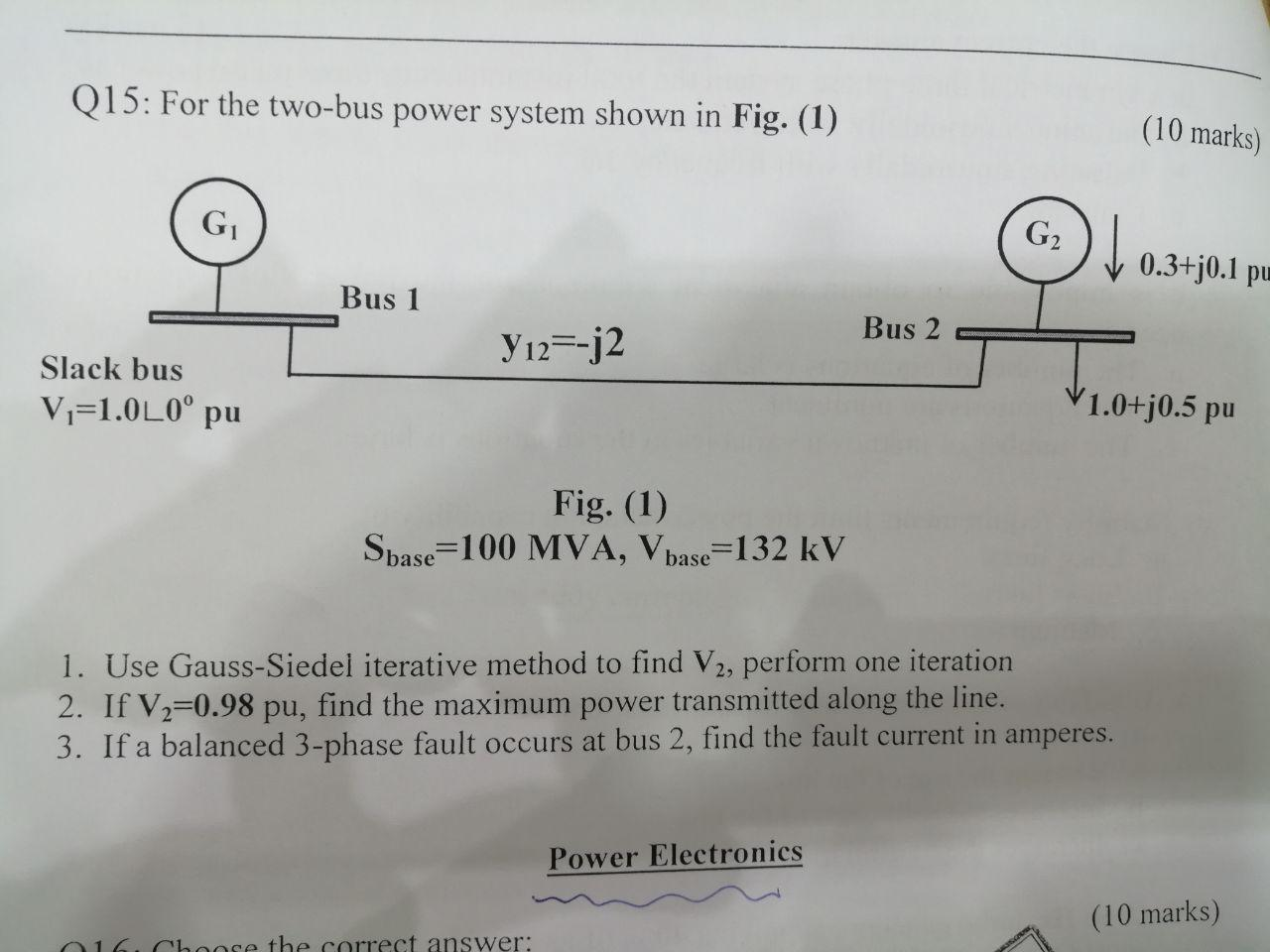 Solved Q15: For the two-bus power system shown in Fig. (1) | Chegg.com