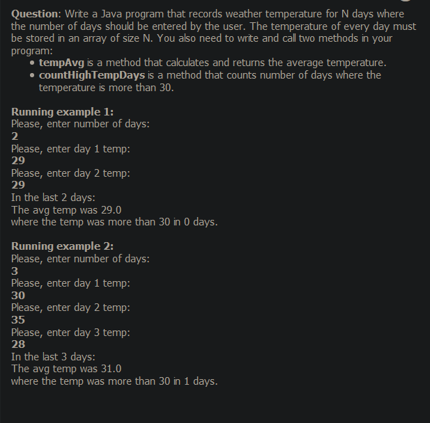 Solved Question: Write a Java program that records weather | Chegg.com