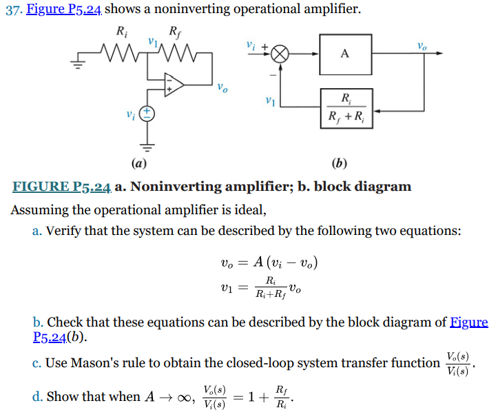 Solved 37. Figure P5.24. shows a noninverting operational | Chegg.com