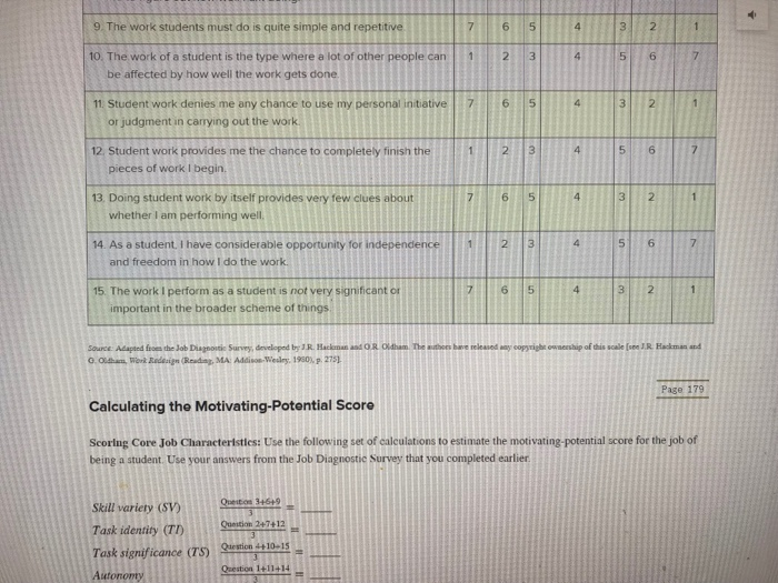 Solved 1. Complete the Job Diagnostics Survey below then | Chegg.com