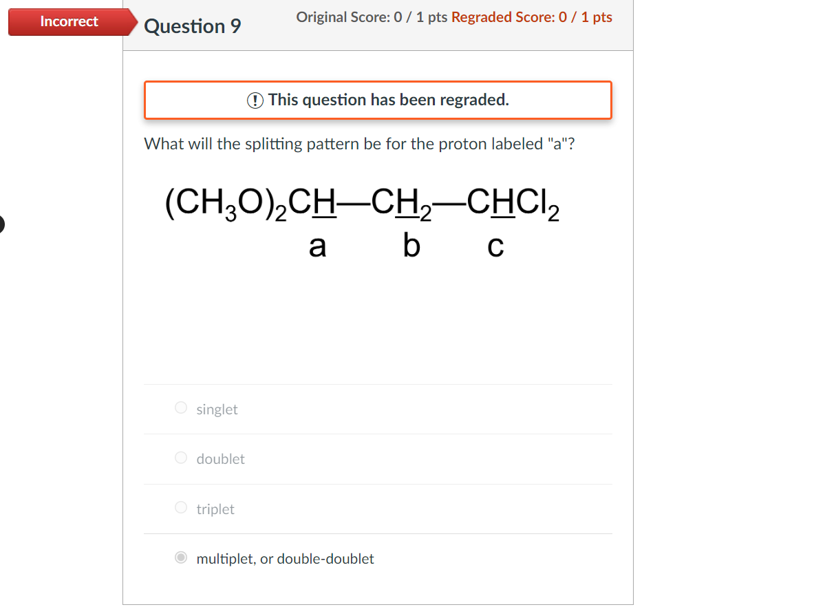 Solved What will the splitting pattern be for the proton | Chegg.com