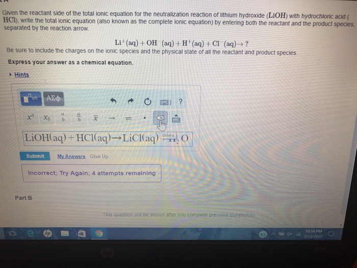 Solved given the reactant side of the total ionic equation | Chegg.com