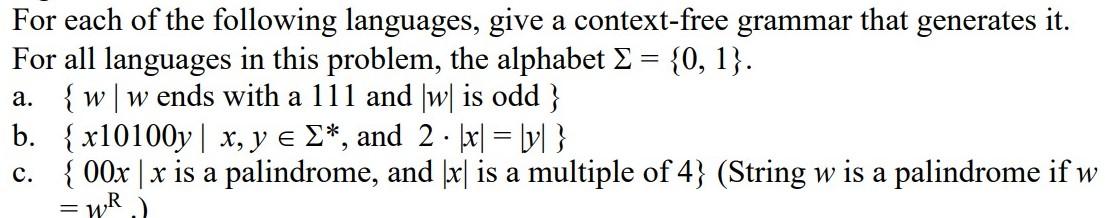 Solved For each of the following languages, give a | Chegg.com