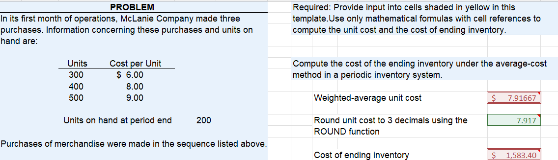Provide input into cells shaded in yellow in this | Chegg.com