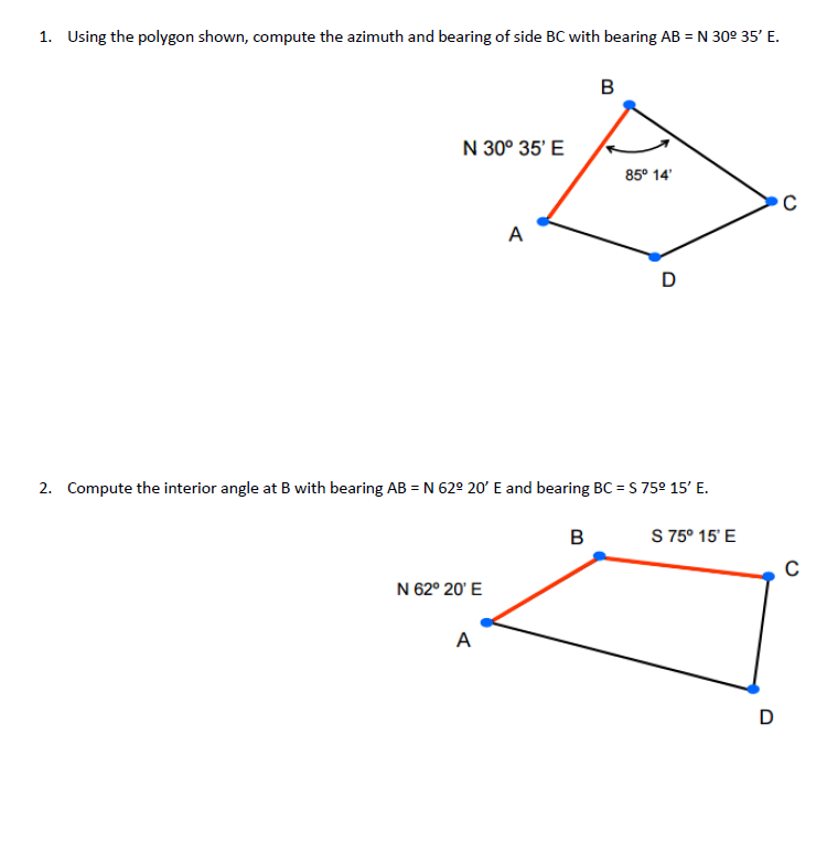 Solved 1. Using the polygon shown, compute the azimuth and | Chegg.com