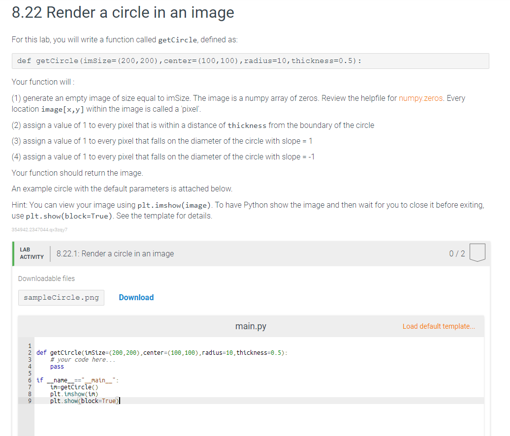 Solved 8.22 Render a circle in an image For this lab, you | Chegg.com
