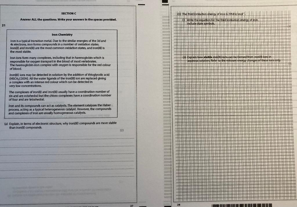 Solved (c) Invertebrates use a copper complex, haemocyanin, | Chegg.com