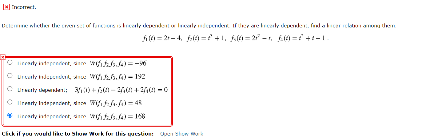 Solved X Incorrect Determine Whether The Given Set Of